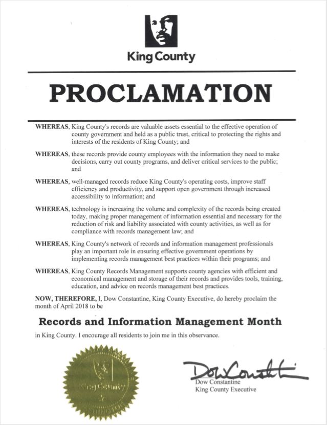 Executive Constantine Proclaims April is Records and Information ...