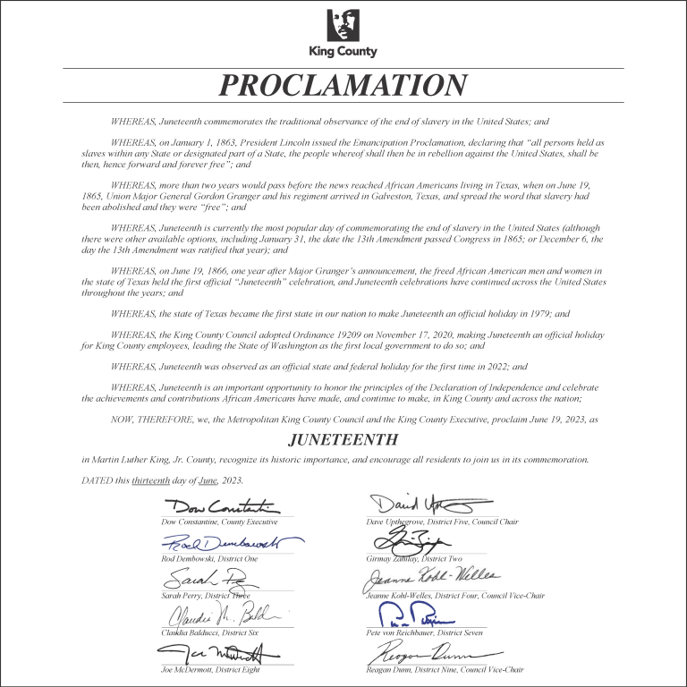 King County Executive and County Council proclaim June 19, 2023 as ...